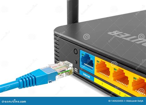 Lan Connector Plugging In Lan Port Internet Wireless Router Back Side Panel 3d Royalty Free