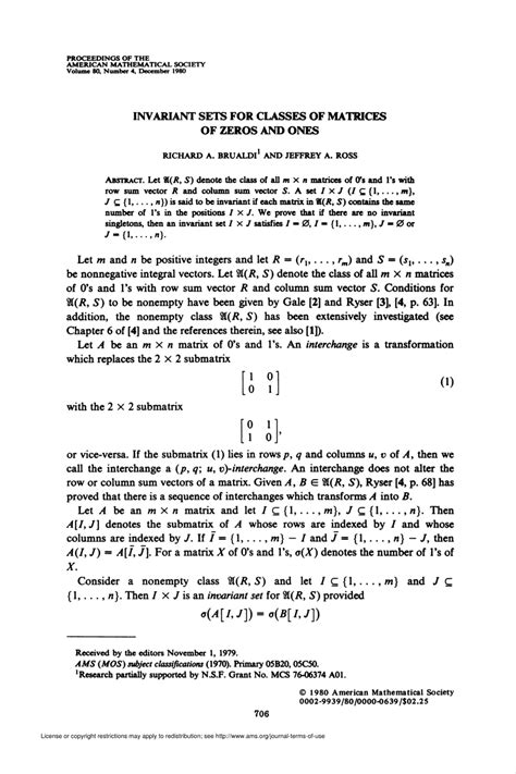 pdf invariants ets for classes of matrices of zeros and ones