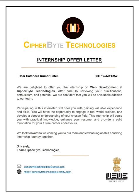 Satendra Patel On Linkedin Internship Cipherbytetechnologies