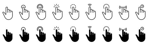 Hand With Finger Digital Mouse Click Line And Silhouette Icon Set