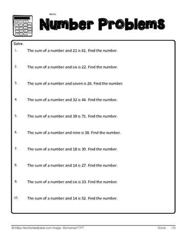 Number Sum Problems Worksheets