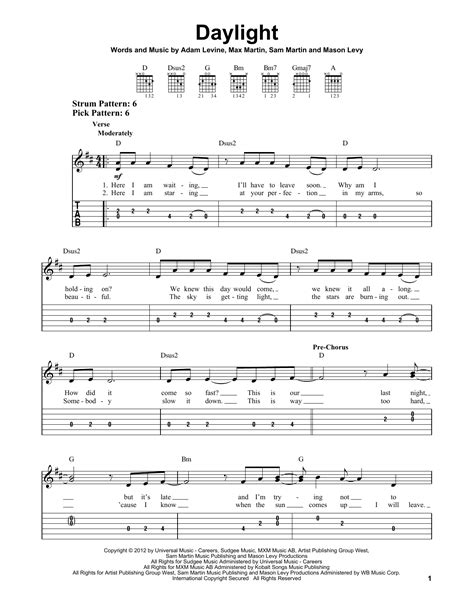 Daylight By Maroon 5 Easy Guitar Tab Guitar Instructor