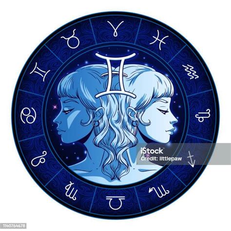 雙子座星座藝術品 美麗的女孩臉 星座符號 星形符號 向量插圖向量圖形及更多星座符號圖片 星座符號 一個人 人 Istock