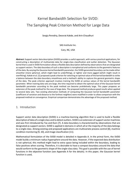Pdf Kernel Bandwidth Selection For Svdd Peak Criterion Approach For
