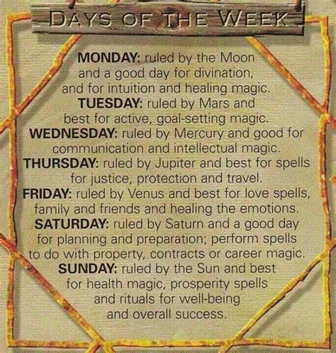 Days Big The Week Wicca Witchcraft Magick Spells Wiccan Witch Candle
