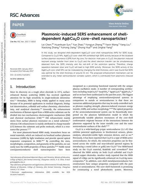 Pdf Plasmonic Induced Sers Enhancement Of Shell Dependent Agcu 2 O