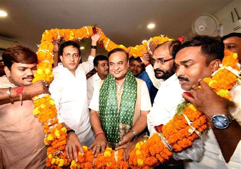 Assam Chief Minister Himanta Biswa Sarma Being Garlanded