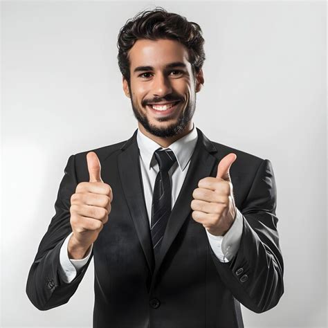 Smiling Businessman In Suit And Tie Giving Thumbs Up Premium AI