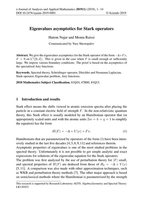 Pdf Eigenvalues Asymptotics For Stark Operators