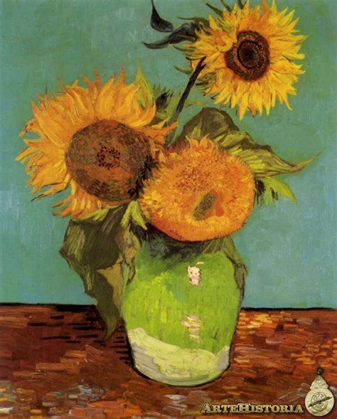 Tres girasoles en un jarrón artehistoria