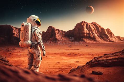 An Astronaut On Mars The Red Planet Generative Ai Stock Illustration