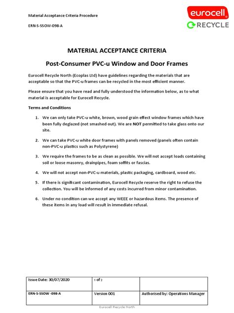 Material Acceptance Criteria Pdf