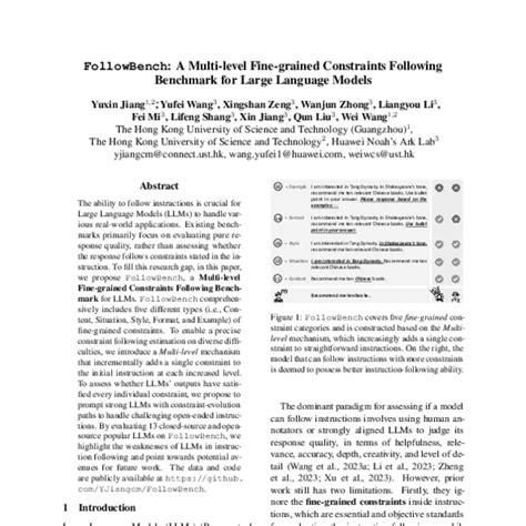 Followbench A Multi Level Fine Grained Constraints Following Benchmark For Large Language