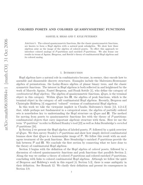 Pdf Colored Posets And Colored Quasisymmetric Functions