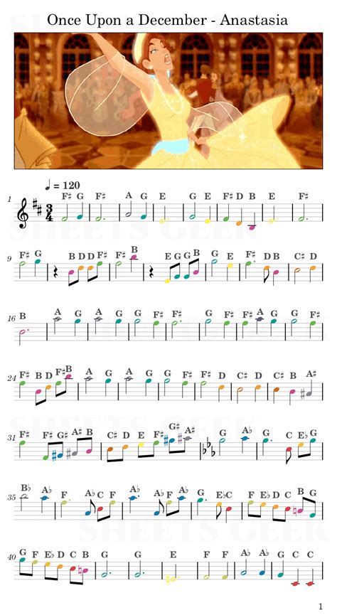 Once Upon A December Anastasia Easy Sheet Music