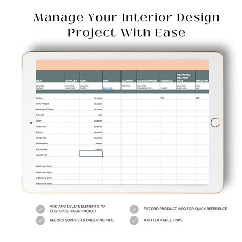 Interior Design Project Tracker Project Management Excel Etsy