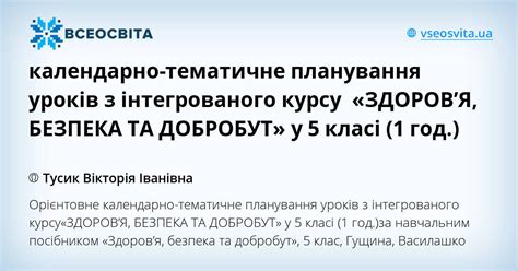 календарно тематичне планування уроків з інтегрованого курсу «ЗДОРОВЯ БЕЗПЕКА ТА ДОБРОБУТ у 5