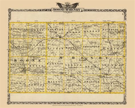 Boone And Mc Henry Counties 1876 Illinois Old Map Reprint Warner