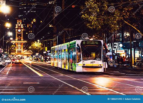 A Melbourne City Tram Is Stopped At The Corner Of Elizabeth And Bourke