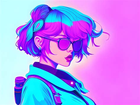 Premium Ai Image Anime Girl Synthwave Illustration