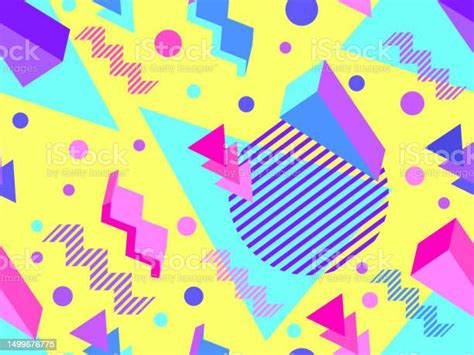 80년대 스타일의 3d 기하학적 이음매 없는 패턴 3d 아이소메트릭 삼각형 지그재그 및 원 판촉 제품 포장지 및 인쇄를 위한