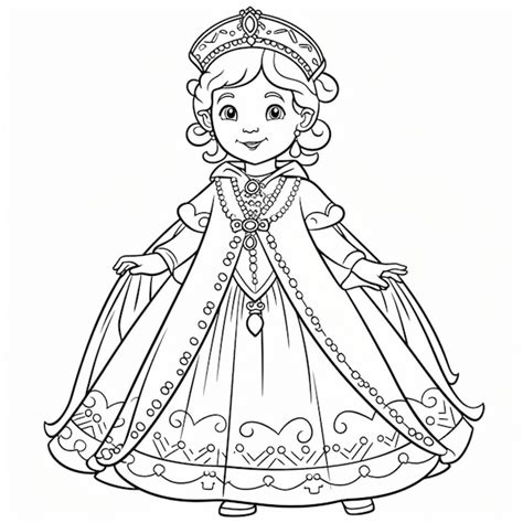 Premium Photo A Coloring Page Of A Princess In A Dress With A Tiable