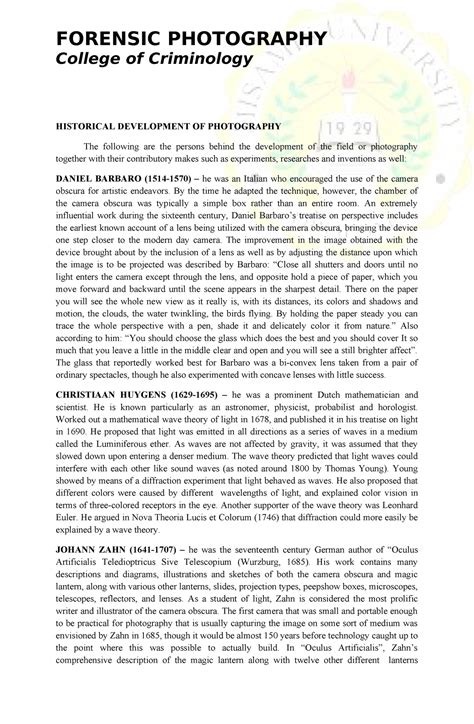 Handouts Module Forensic Photography College Of Criminology