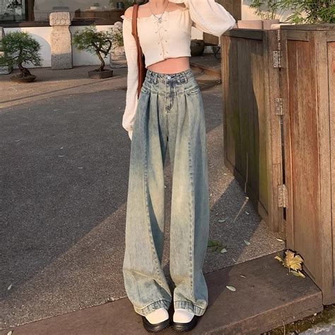 秋冬薄款復古高腰闊腿牛仔褲女 寬松牛仔褲 垂感 窄版直筒拖地牛仔褲 顯瘦小個子長褲 女生褲子 牛仔直筒褲 潮流百搭休閑褲 蝦皮購物