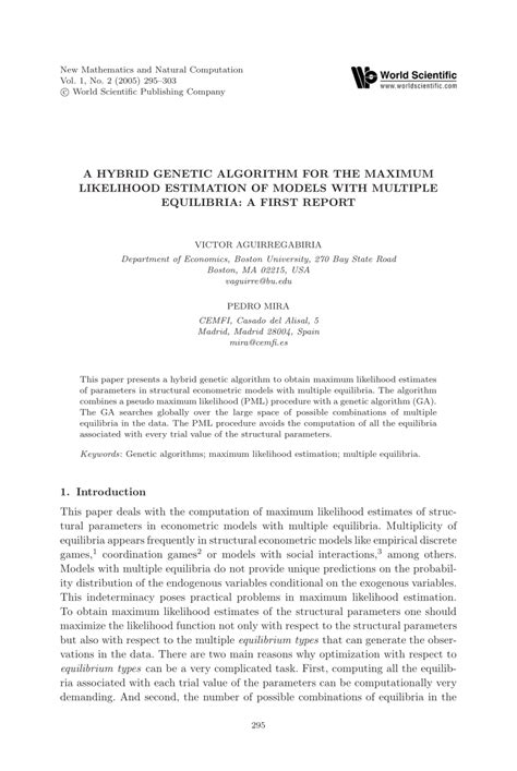 Pdf A Hybrid Genetic Algorithm For The Maximum Likelihood Estimation