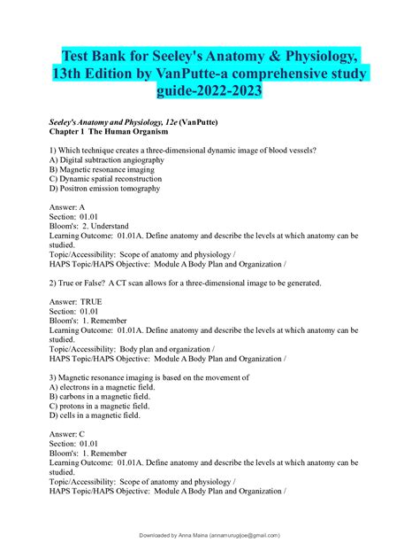 Test Bank For Seeleys Anatomy And Physiology 13th Edition By Cinnamon