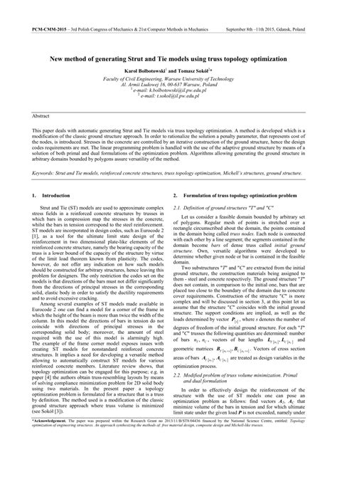 Pdf New Method Of Generating Strut And Tie Models Using Truss Topology Optimization