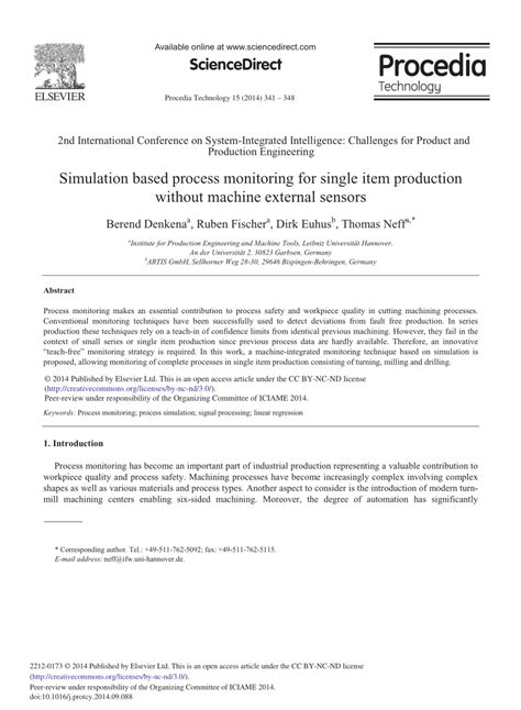 Pdf Simulation Based Process Monitoring For Single Item Production