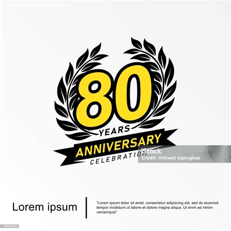 창립 80주년 기념 엠블럼 기념일 로고는 월계관과 리본으로 고립되어 있습니다 웹 전단지 포스터 초대장 또는 인사말 카드에 대한