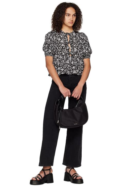 Ganni Peplum Blouse Blackwhite Garmentory