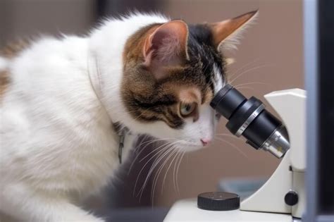 Premium Ai Image Feline Scientist Using Microscope To Examine Cells