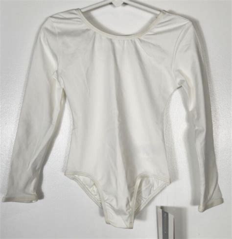 Danskin Dance Girls Size Small 4 6 White Long Sleeve Nylon Leotard