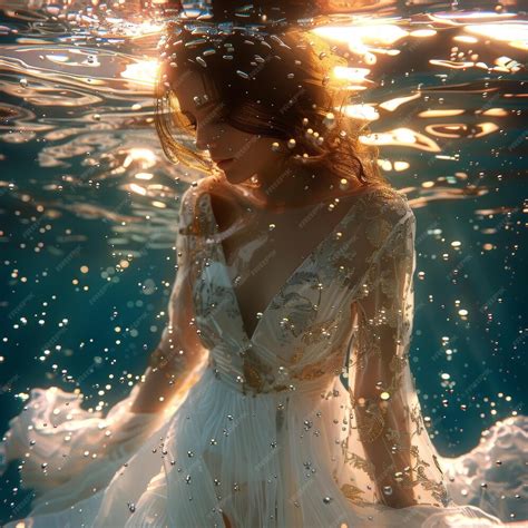 Premium Photo An Ethereal Underwater Portrait Of A Woman In A White Dress