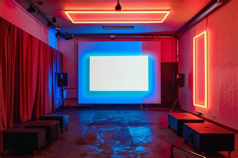 A Room With A Large Screen And A White Frame That Says Rectangle