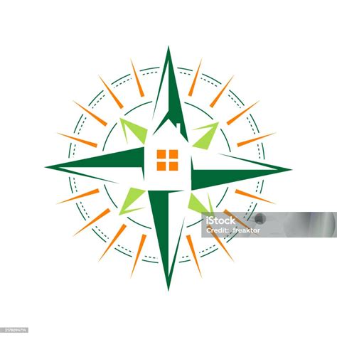 크리 에이 티브 현대 홈 하우스와 스타 나침반 로고 벡터 컨셉 디자인 템플릿 결정체에 대한 스톡 벡터 아트 및 기타 이미지