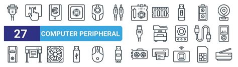 Ilustración De Conjunto De 27 Iconos Periféricos De Computadora Web De
