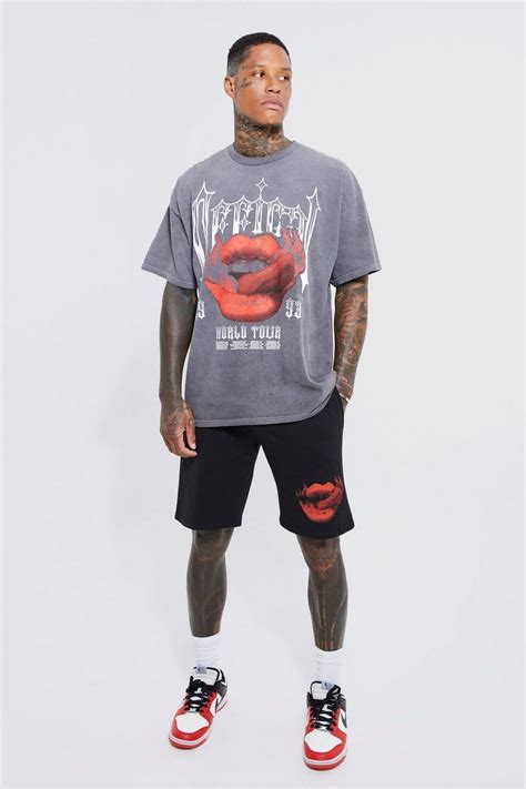 Oversized Overdyed Gothic Lips T Shirt Set Boohoo Uk