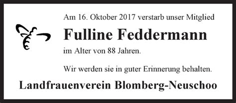 Traueranzeigen Von Fulline Feddermann Nordwest Trauer De