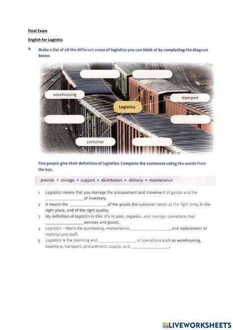 Fnal Test English For Logstcs Worksheet