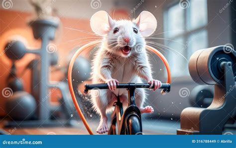 Cheerful Positive Cute Little Mouse Playing Sports In The Gym Working