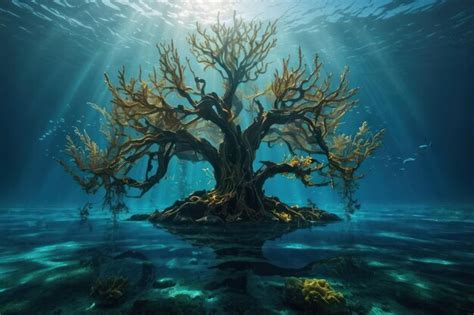 Mystical Underwater Tree Scene Premium Ai Generated Image