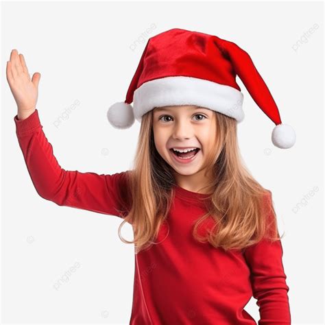 戴著聖誕帽的快樂小女孩孤立地站著 呈現副本空間 圣诞老人女孩 聖誕女孩png去背圖片素材免費下載，免摳圖設計圖案下載 Pngtree