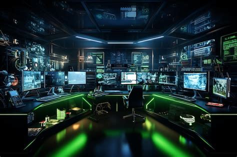 Premium Photo Backdrop Of Sci Fi Cyber Room Holographic Displays