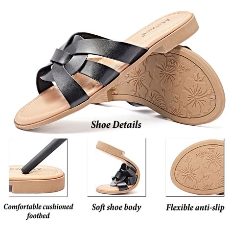 Ataiwee Womens Flat Slide Sandals Ladies Comfortable Cross Strap