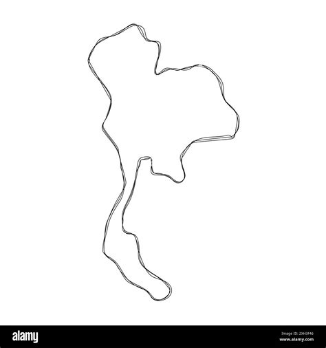 Thailand Country Simplified Mapthin Triple Pencil Sketch Outline