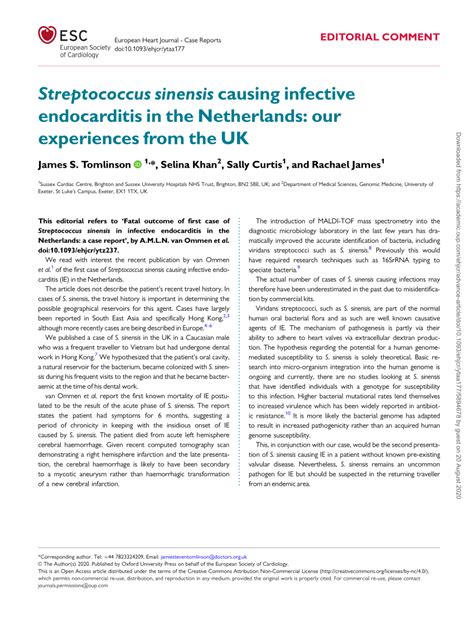 Pdf Streptococcus Sinensis Causing Infective Endocarditis In The Netherlands Our Experiences